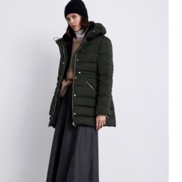 Zara | Jackets & Coats | Zara Down Filled Puffer Jacket Coat Brand New With Tags Dark Green ...